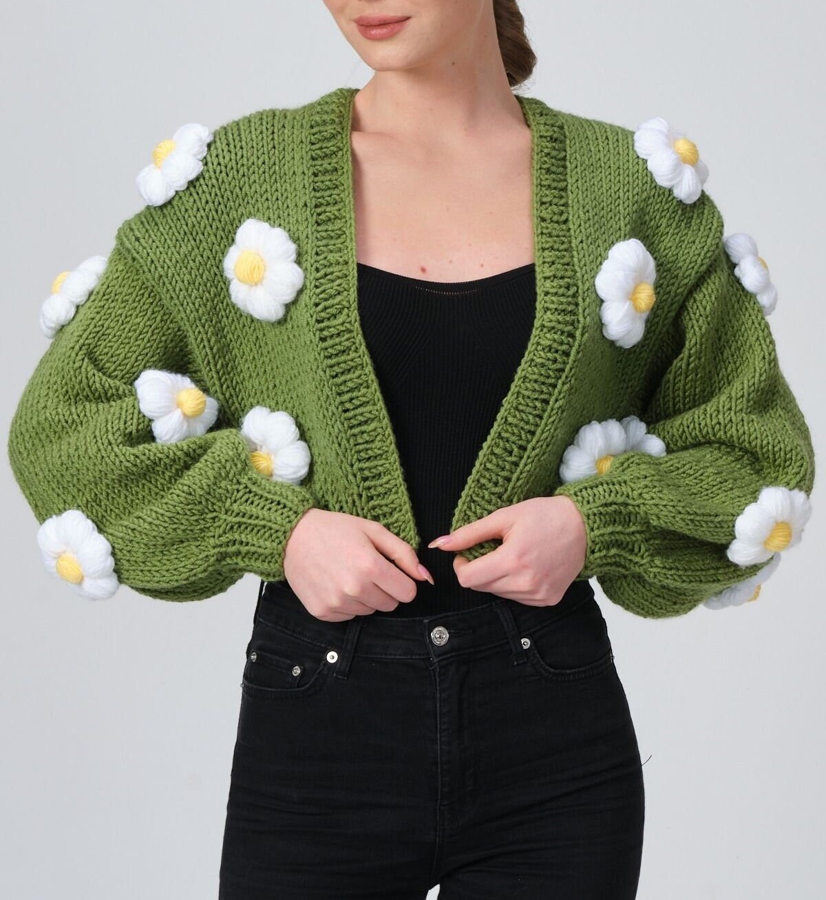 Daisy Flower Cardigan Knitting Pattern, Knitting Floral Pattern, Floral ...