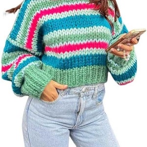 Jumper Pattern, Striped Swater Pattern, Knit Sweater Pattern, Knitting ...