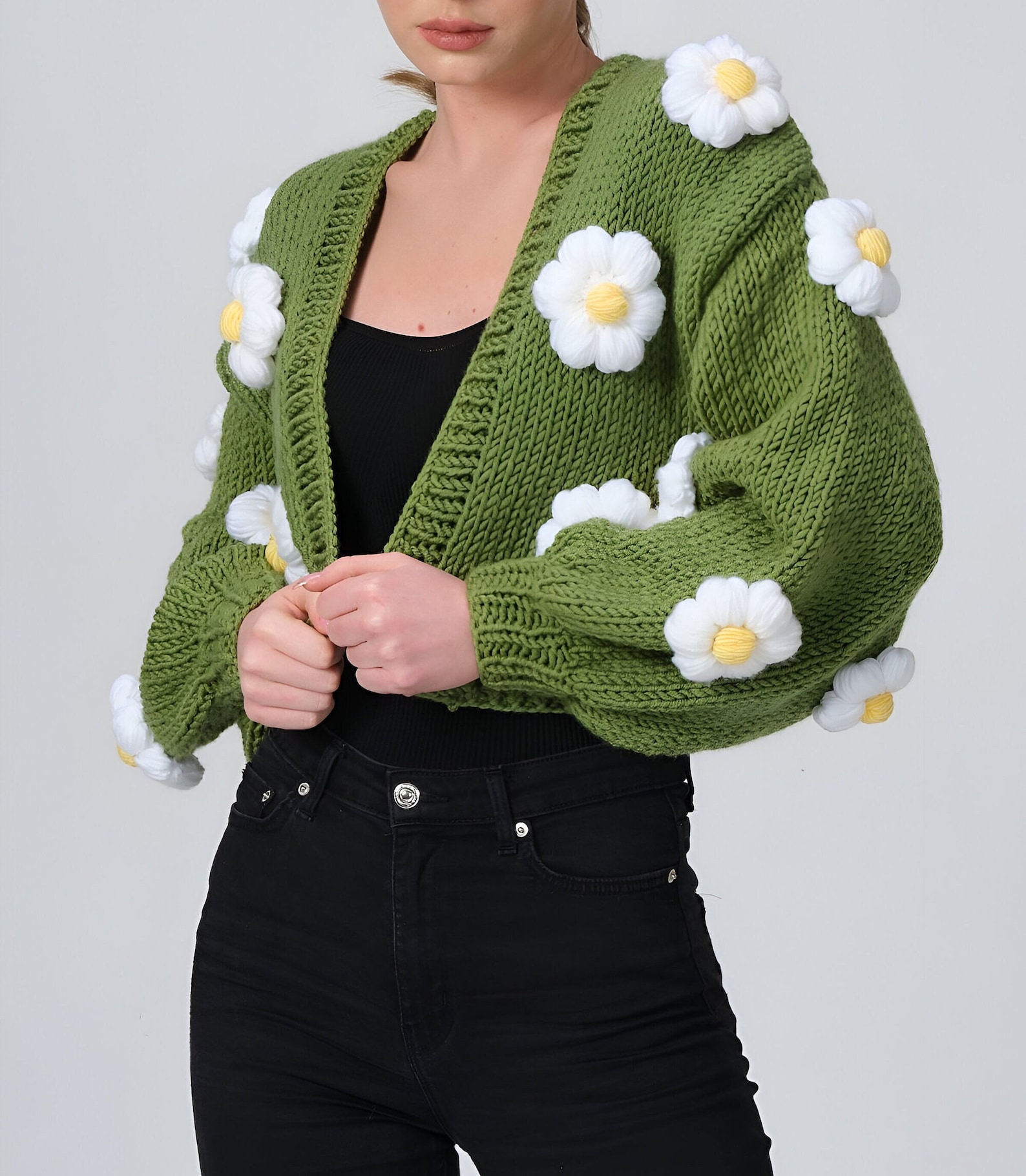Daisy Flower Cardigan Knitting Pattern, Floral Knitting Pattern, Floral ...