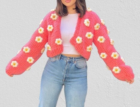 Daisy Flower Cardigan Knitting Pattern, Floral Knitting Pattern, Floral ...