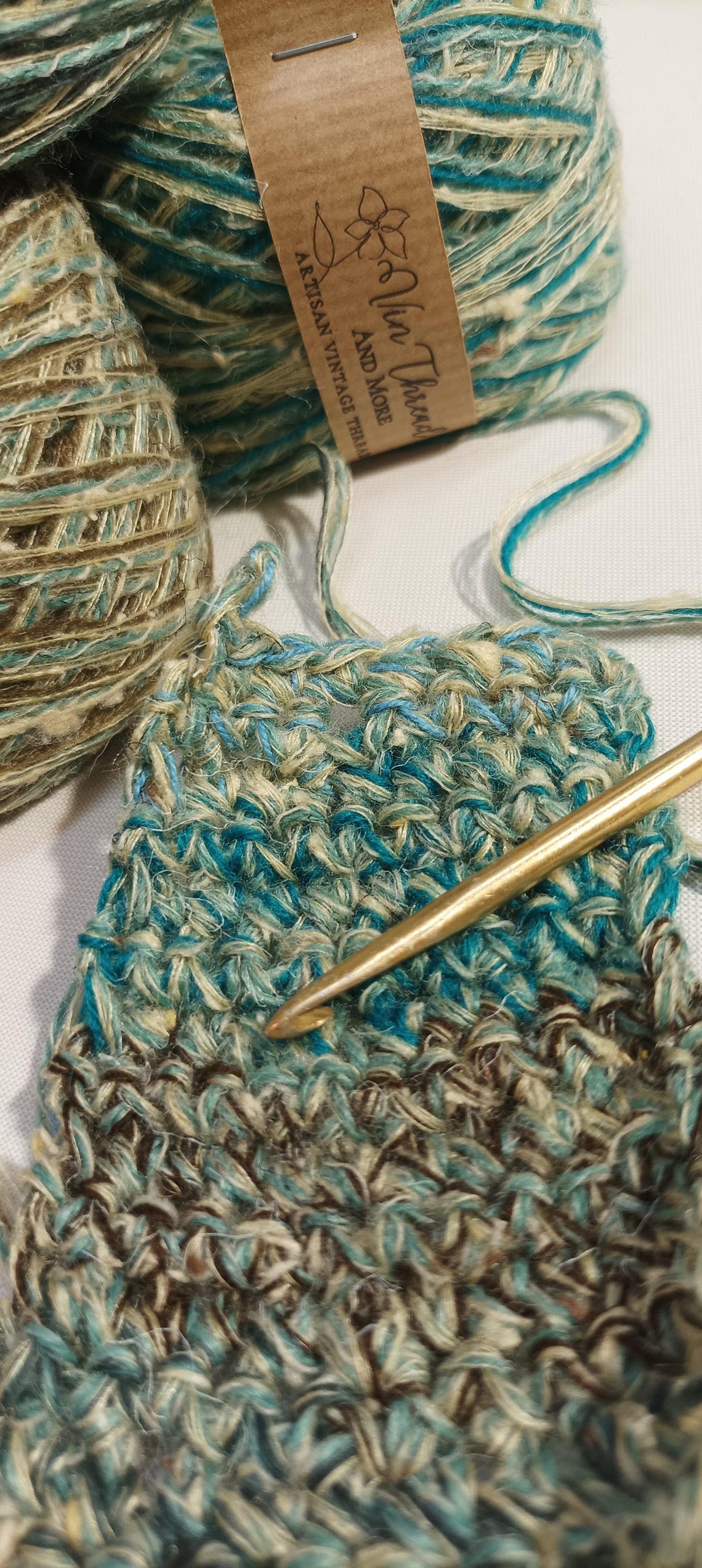 Bundle of Upcycled Vintage Threads in Rustic Teal and Brown Colour ...