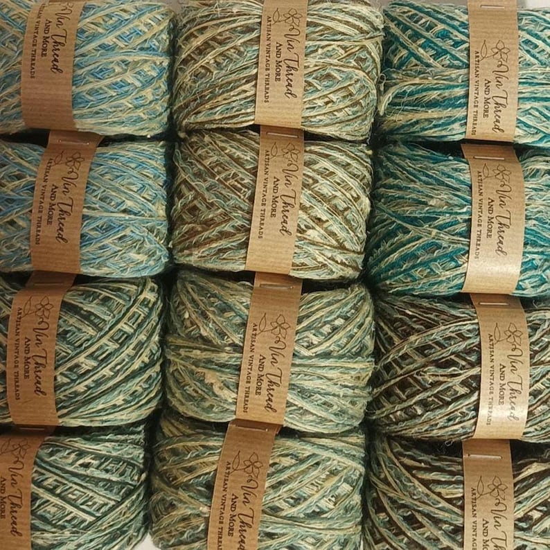 Bundle of Upcycled Vintage Threads in Rustic Teal and Brown Colour ...
