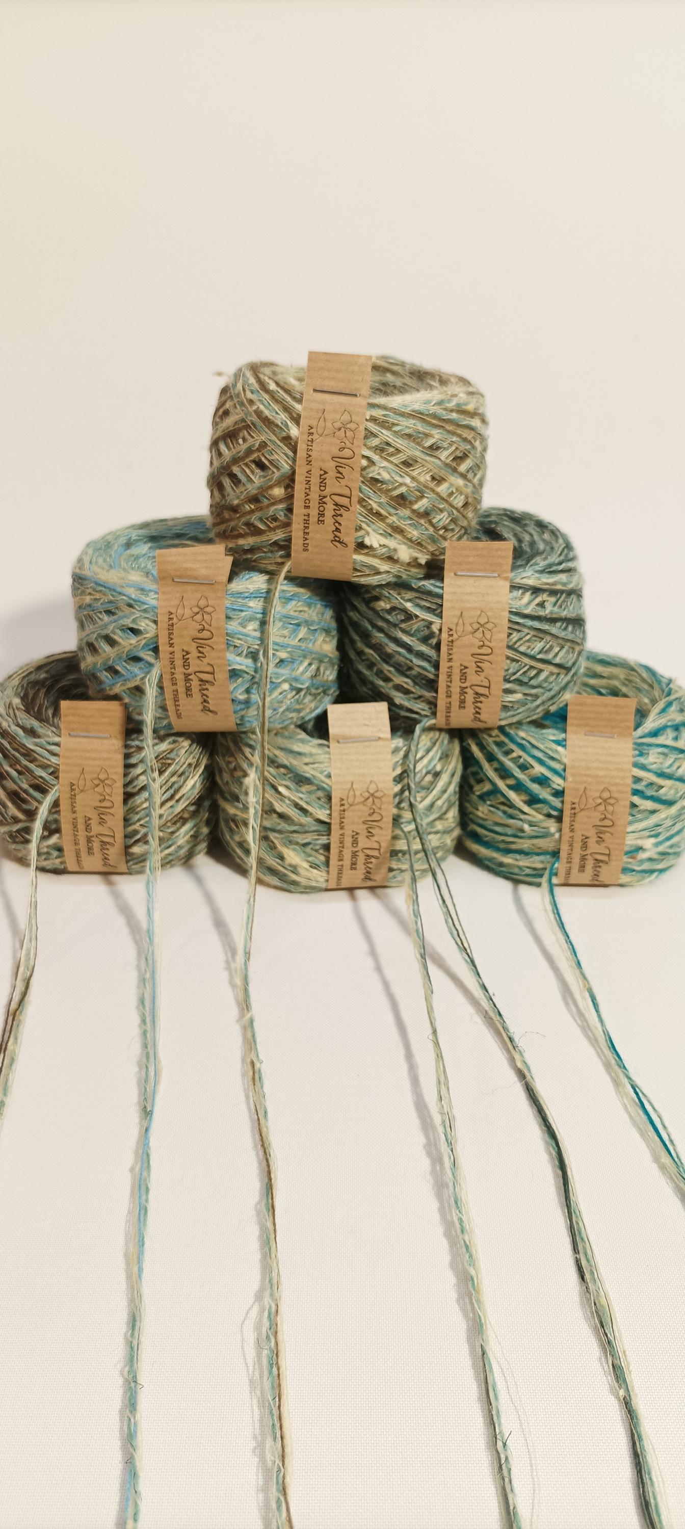 Bundle of Upcycled Vintage Threads in Rustic Teal and Brown Colour ...