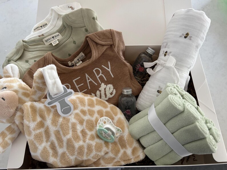 Newborn Gift Bundle Welcome Baby Organic Muslin Blanket Natural Olive ...