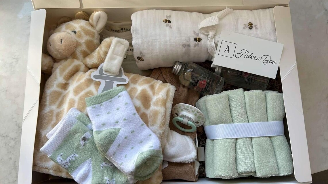 Newborn Gift Bundle Welcome Baby Organic Muslin Blanket Natural Olive ...