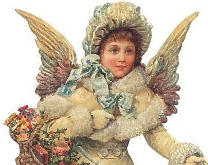 2 Victorian Angel Scraps Germany Large Lithograph Die Cut Christmas or ...