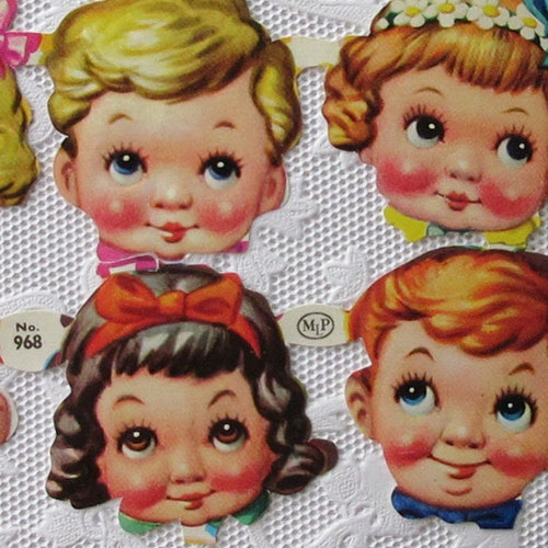 6 England Vintage Children Head Heads Scraps Die Cut Paper - Etsy