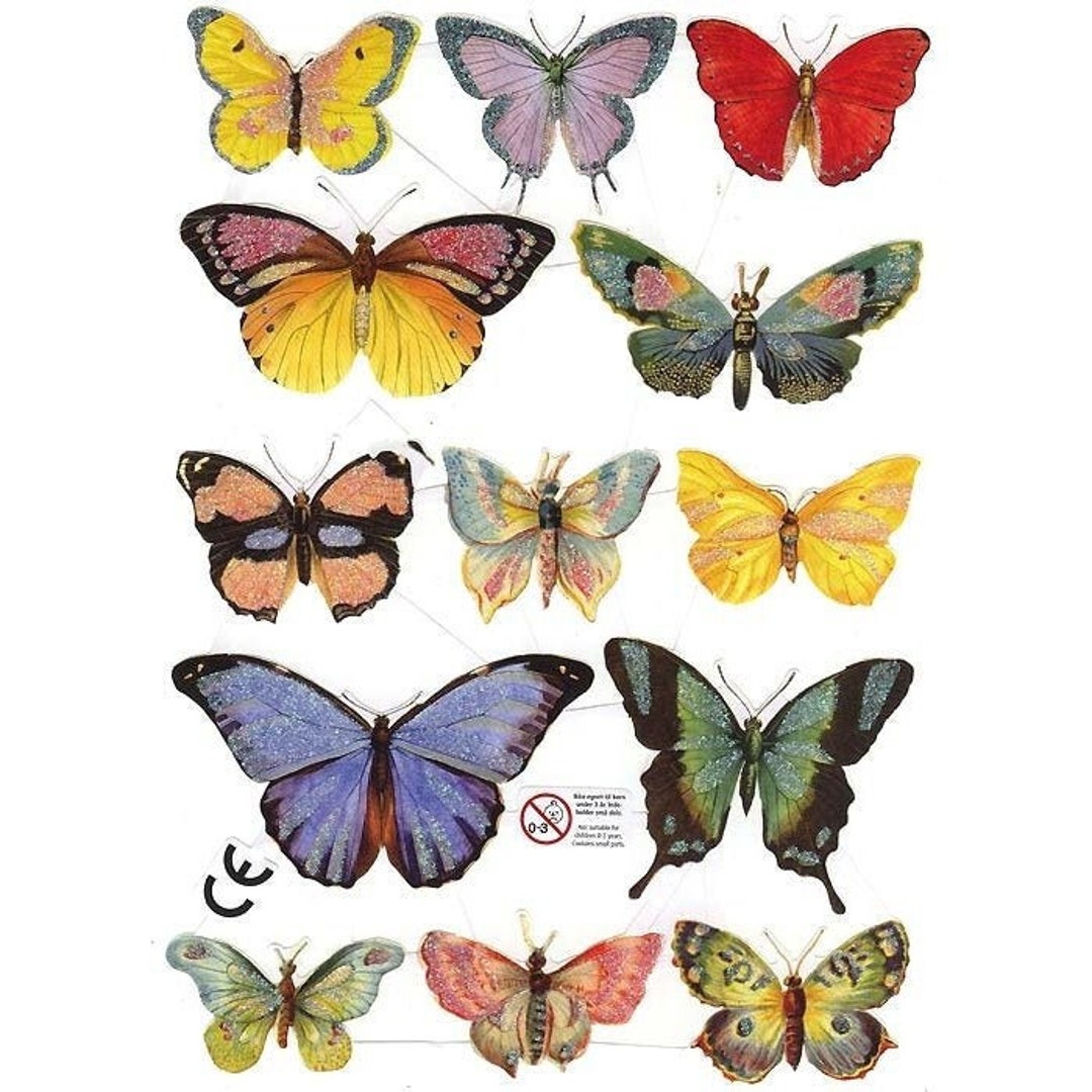 Vintage Denmark Butterfly Paper Lithographed Die Cut Glittered Scraps ...