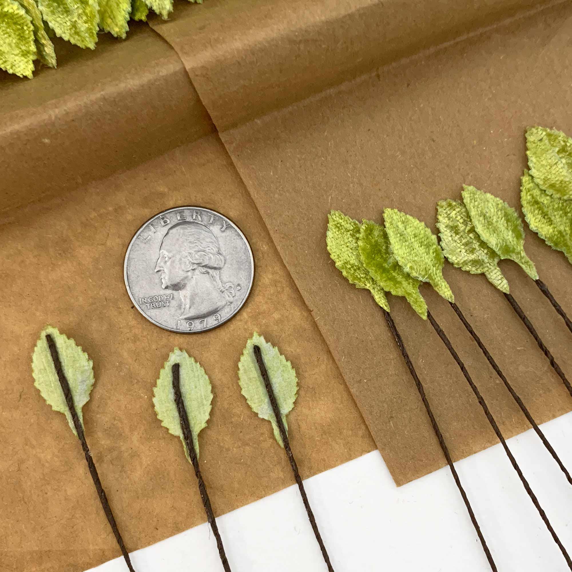 12 Czech Velvet Petite Mini Leaves Millinery Embossed Medium Green ...