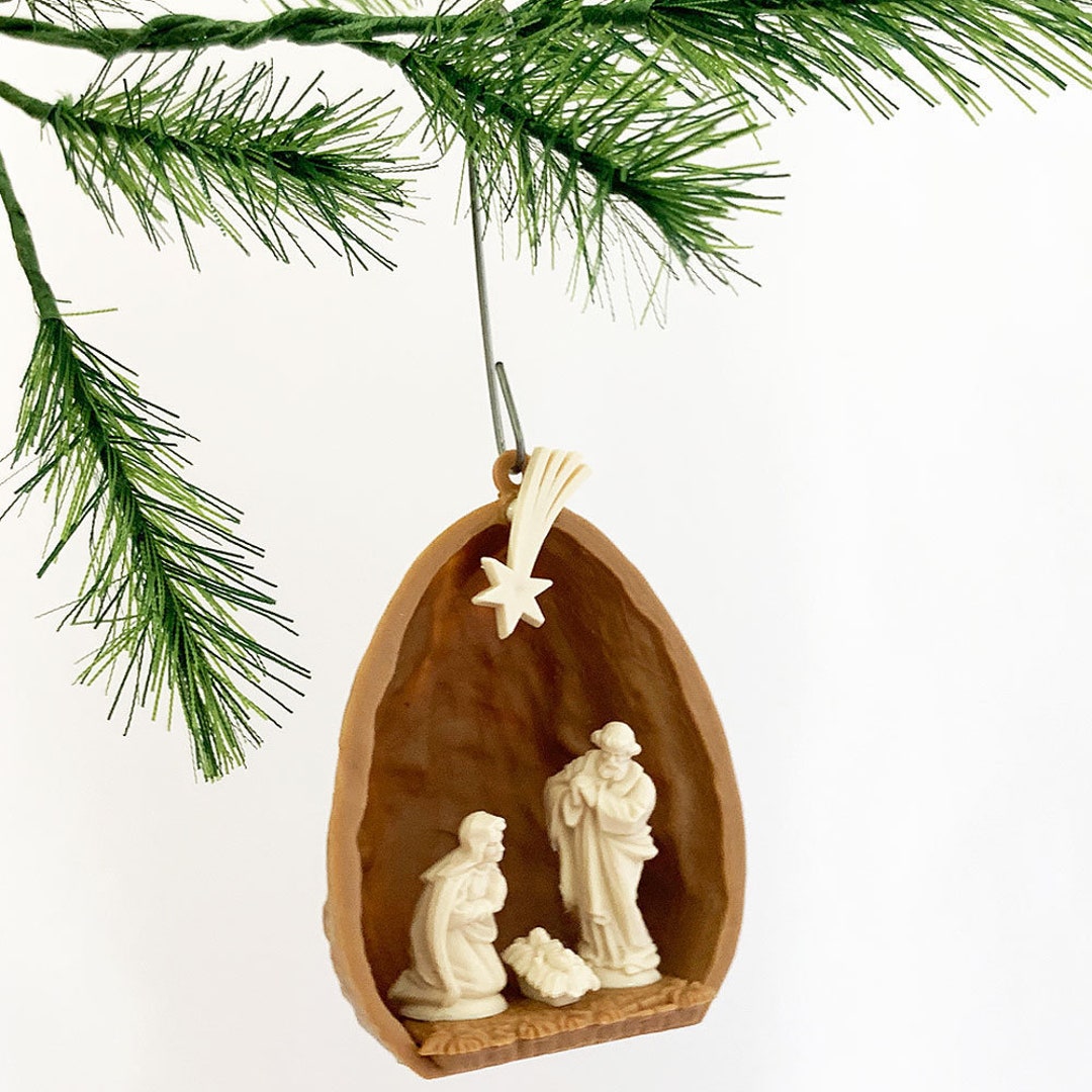 2 Germany Plastic Walnut Shell Christmas Ornaments Nativity Scene NAL ...