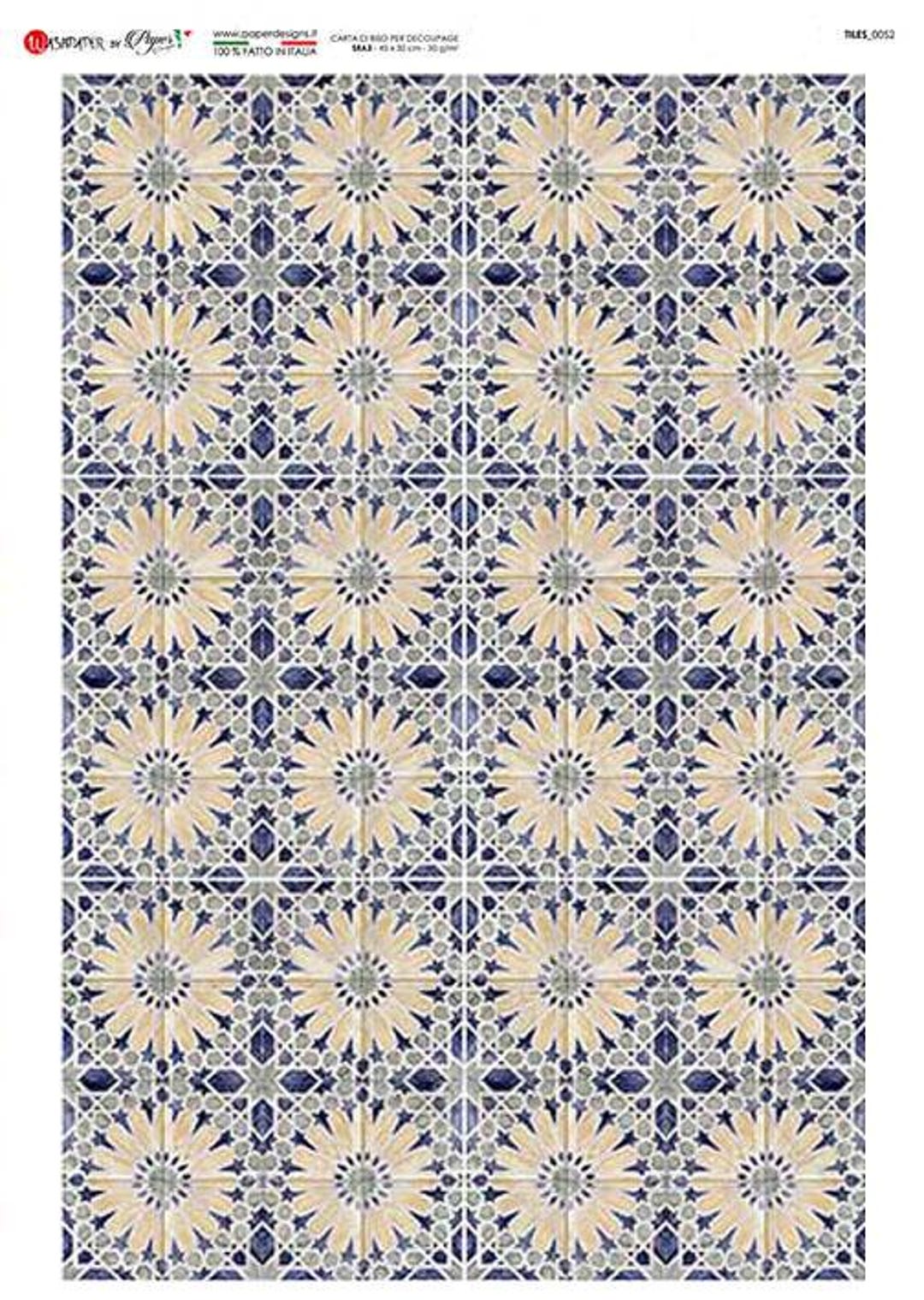 From Italy 2 Sheets Italian Rice Paper Decoupage Blue Tiles RCP-TL-52 ...
