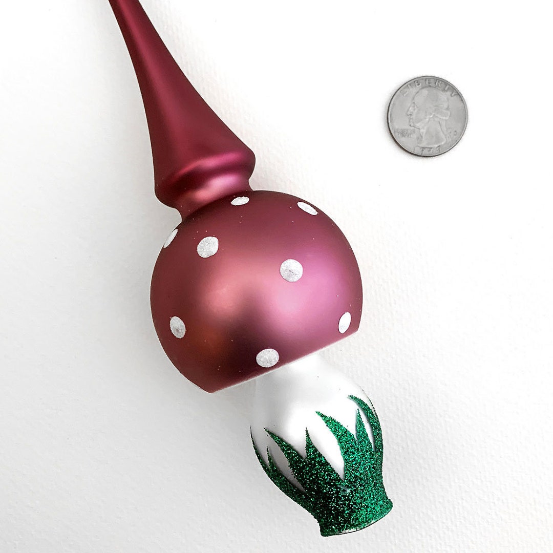 1 Czech Blown Glass Mushroom Tree Topper Christmas Ornament Decoration ...