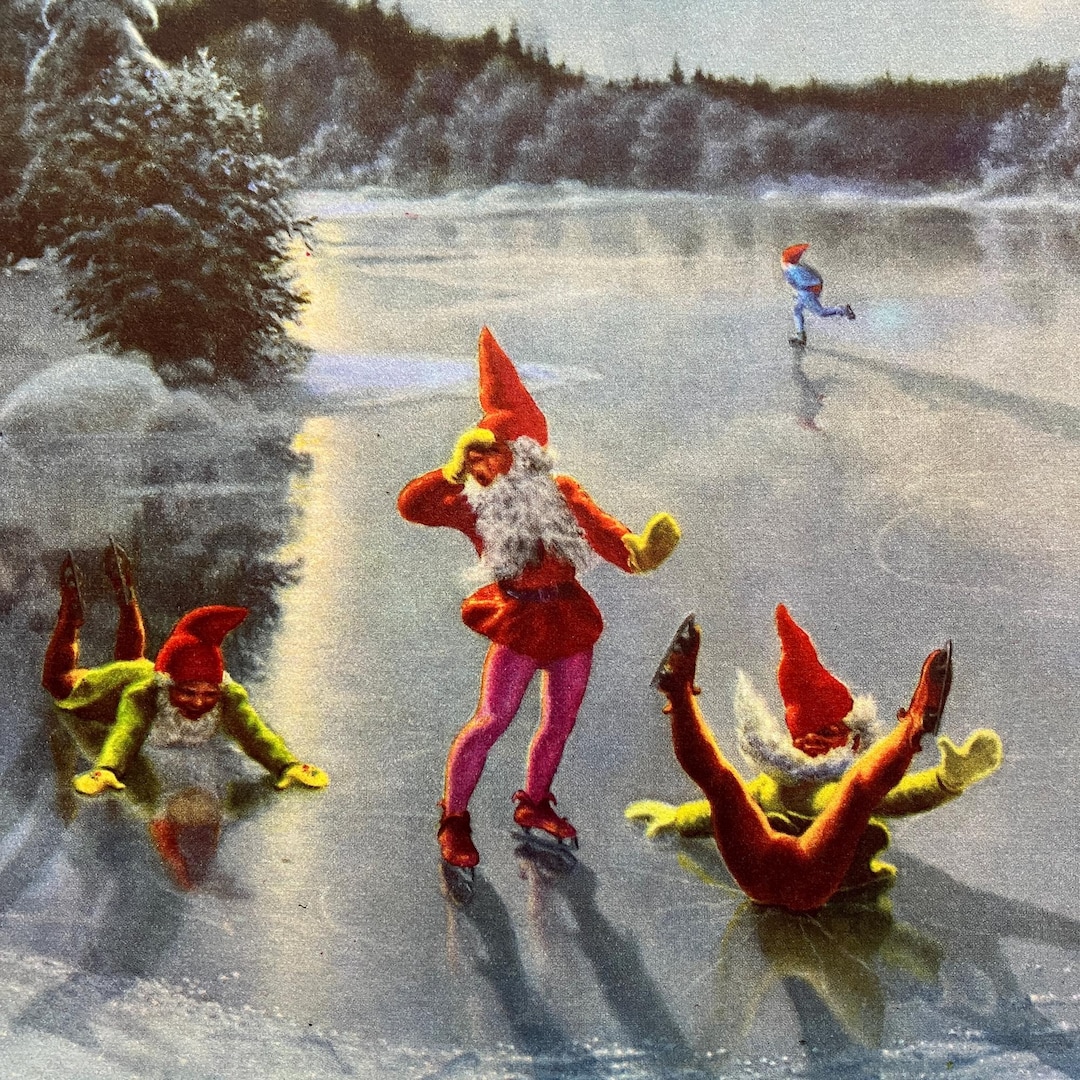 Vintage Sweden 1950s Christmas Paper Lithograph Frieze Decoration Tomte ...