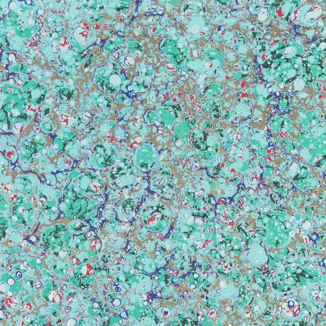 2 Sheets Aqua and Blue Marbeled Pebble Italian Print Paper With Golden ...