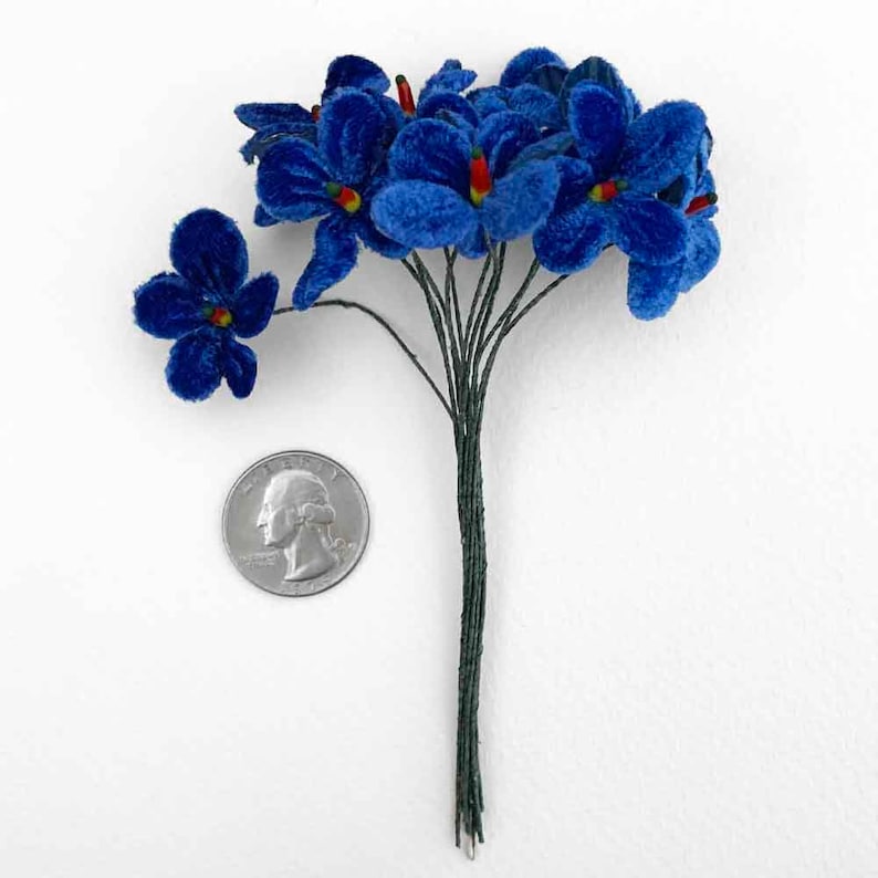 12 Czech Velvet Violets Millinery Fabric Flowers in Royal Blue NFC038RB ...