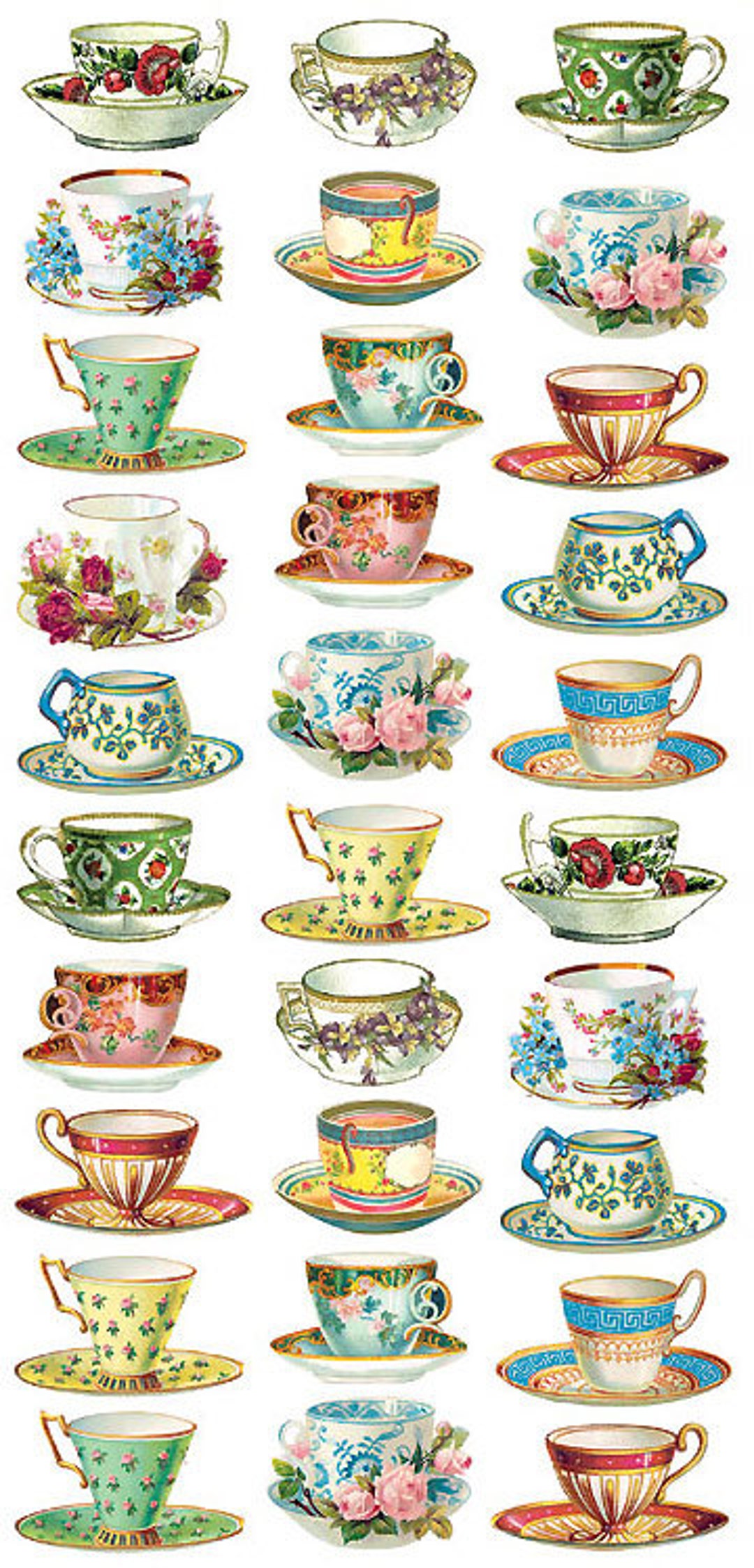 3 Sheets Self Adhesive Tea Cups Stickers Colorful Scrapbooking Stickers ...
