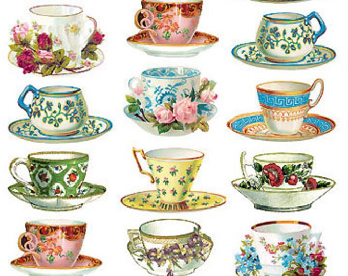 3 Sheets Self Adhesive Tea Cups Stickers Colorful Scrapbooking Stickers ...