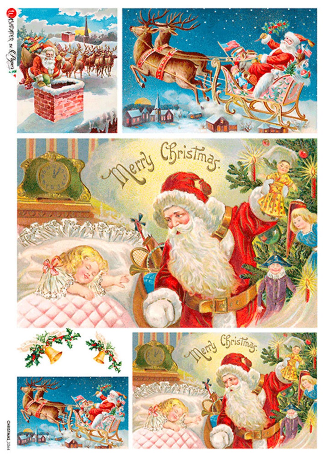 2 Sheets Italy Rice Paper Decoupagevintage Images Santa Claus Christmas ...