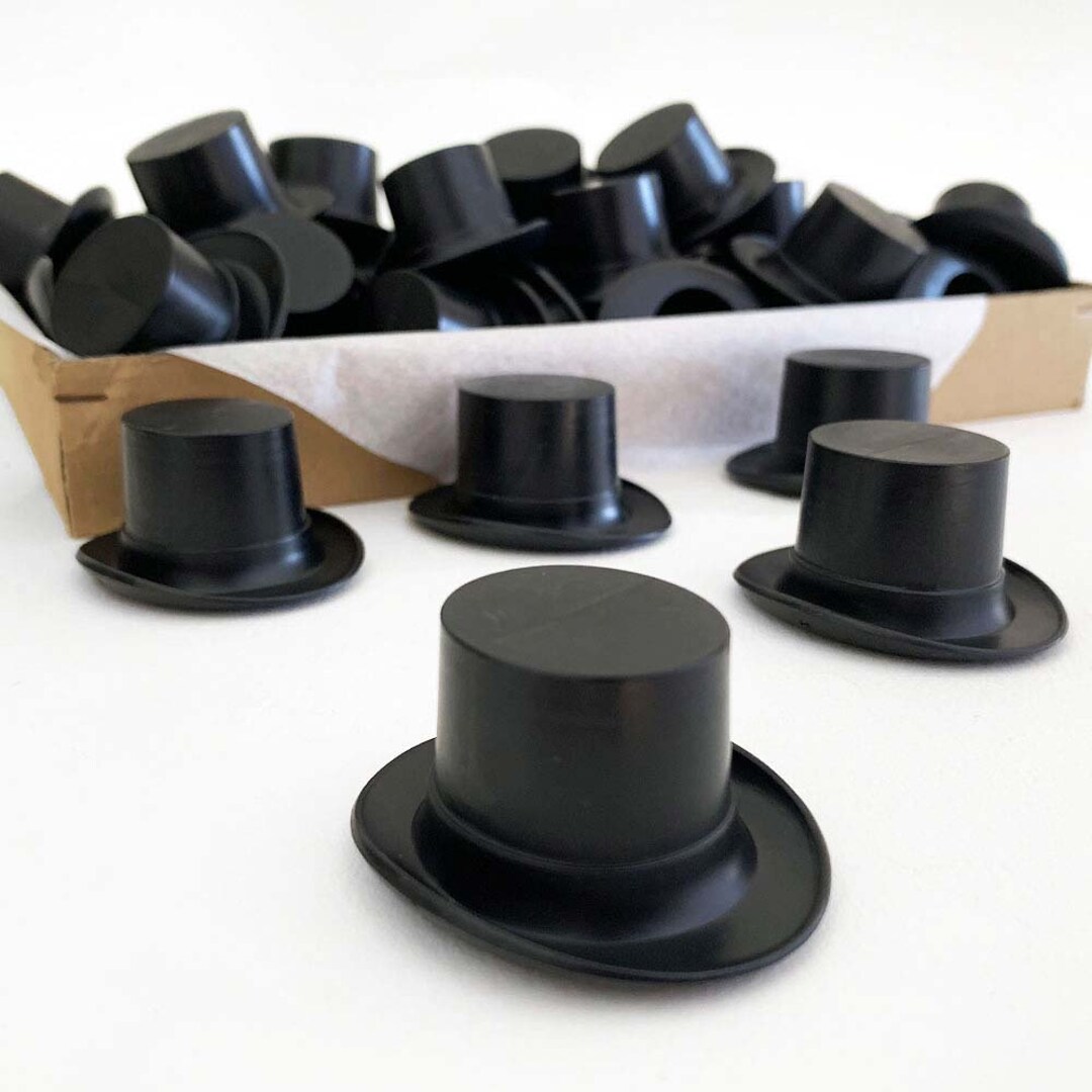 5 Germany Large Fancy Black Plastic Top Hats ~ 1" Tall Please Read ...