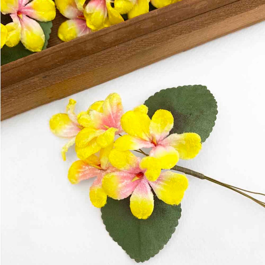 Czech Velvet Violets Millinery 5 Flowers in Yellow With Pink NFC034YPK ...
