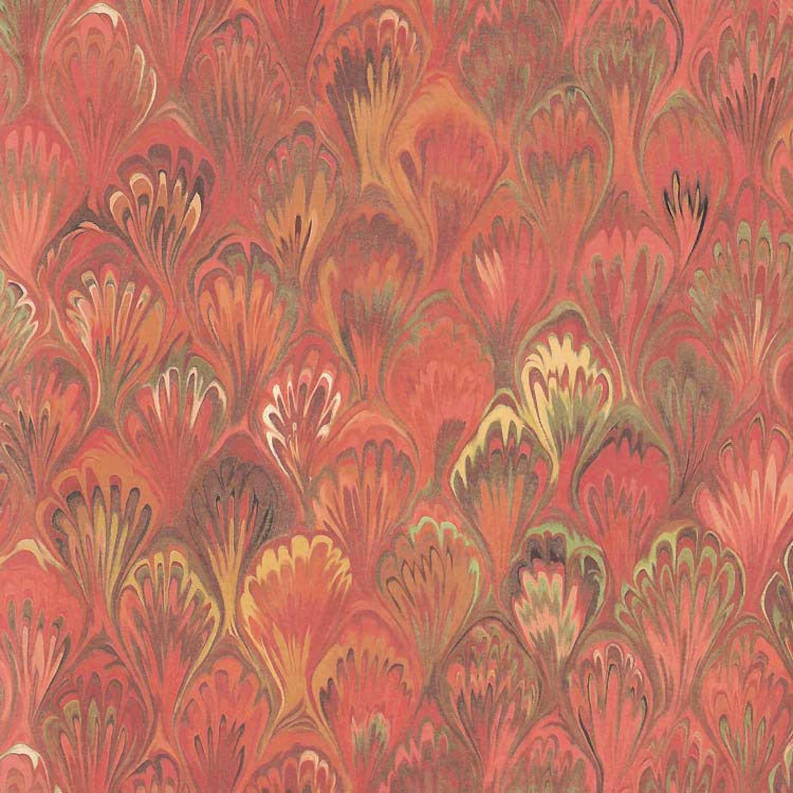 2 Sheets Red Marbeled Feathers Print Italian Paper ~ Kartos Italy ...