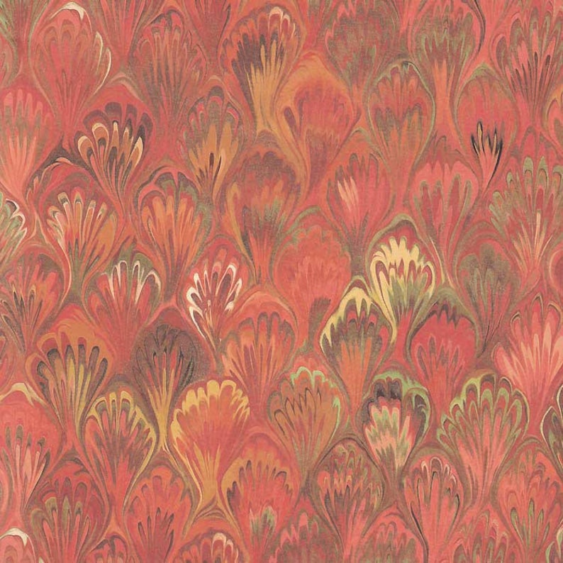 2 Sheets Red Marbeled Feathers Print Italian Paper ~ Kartos Italy ...