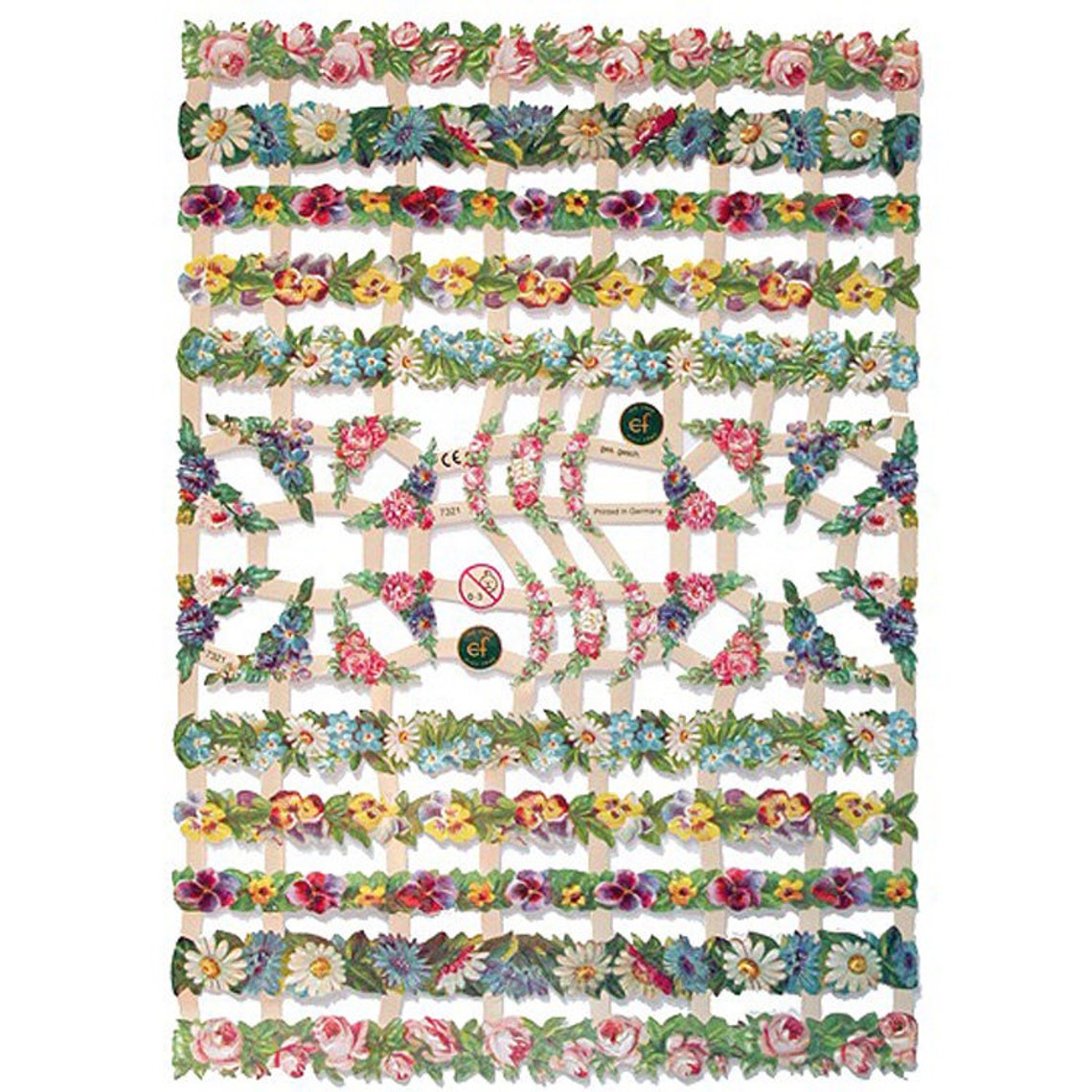 Floral Borders Germany Paper Die Cut Scraps Pansy Rose Flowers | Etsy