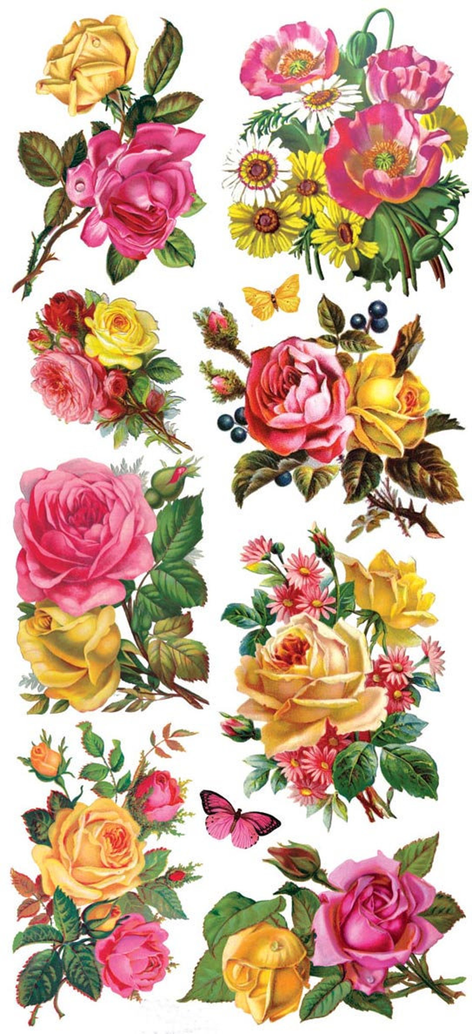 3 Sheets Self Adhesive Roses Stickers Colorful Scrapbooking - Etsy
