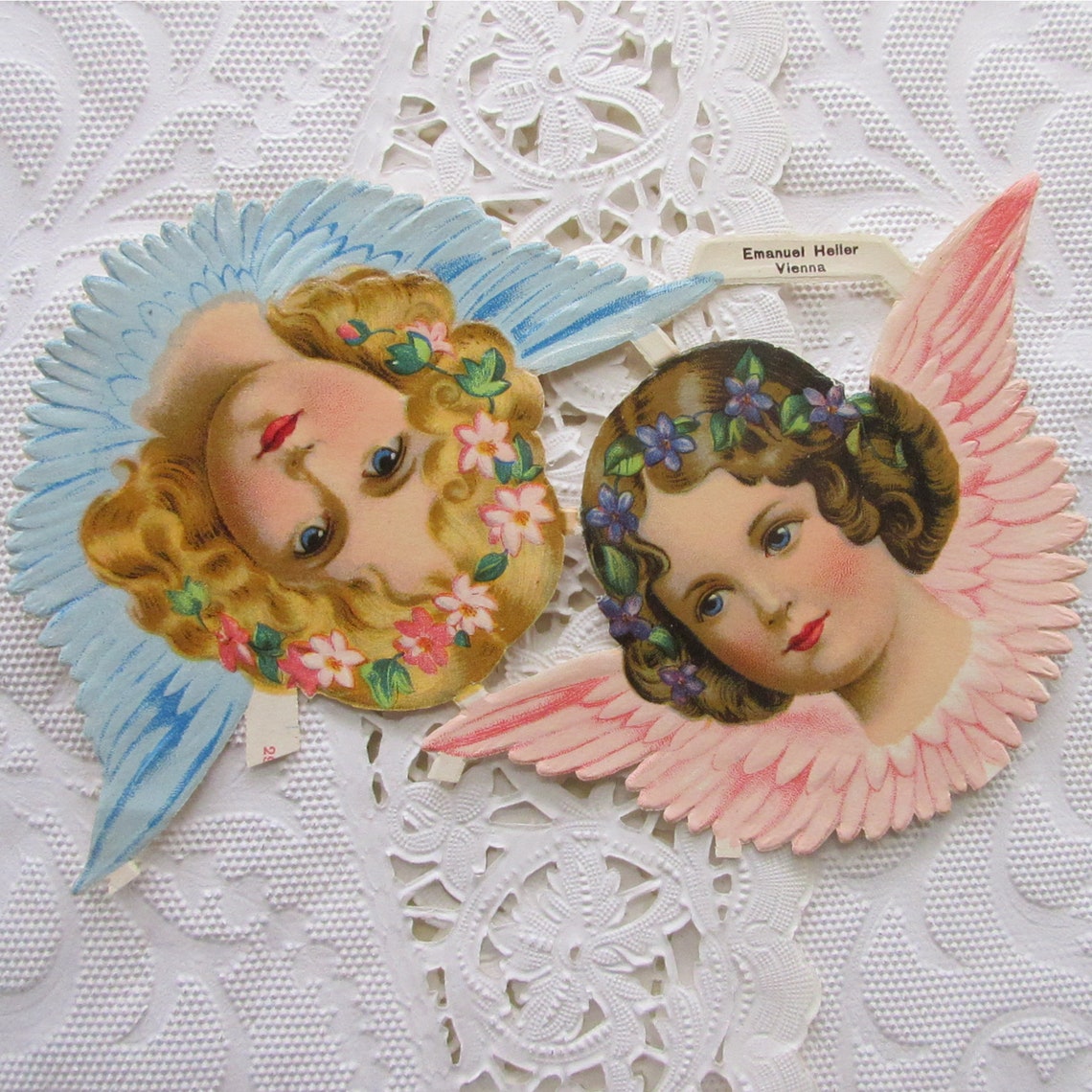 From Austria Vintage Scraps Large Pastel Angels Heller Die Cut Embossed ...