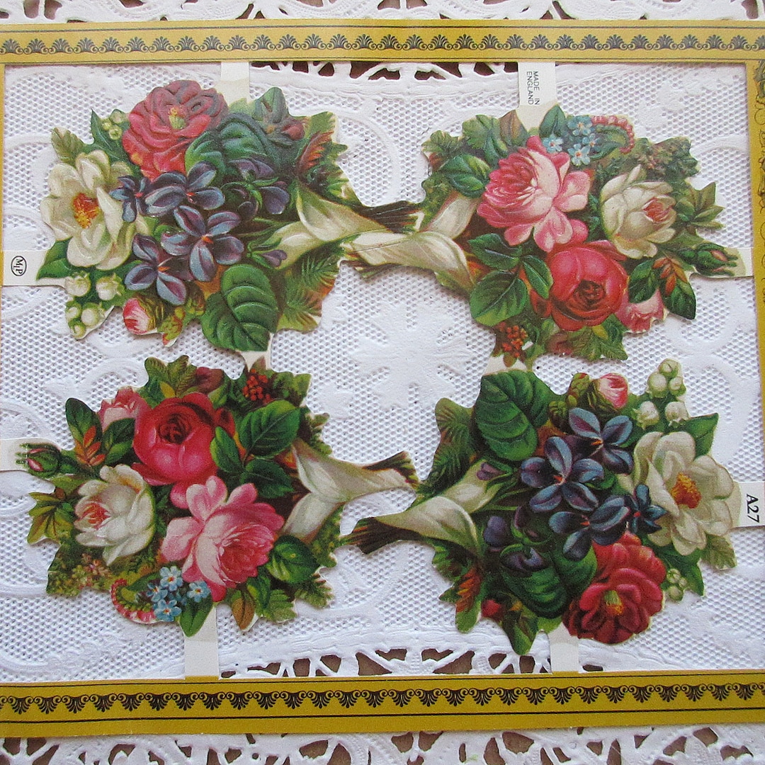 England Paper Scraps Lithograph Die Cut Floral Bouquets Out of Print ...