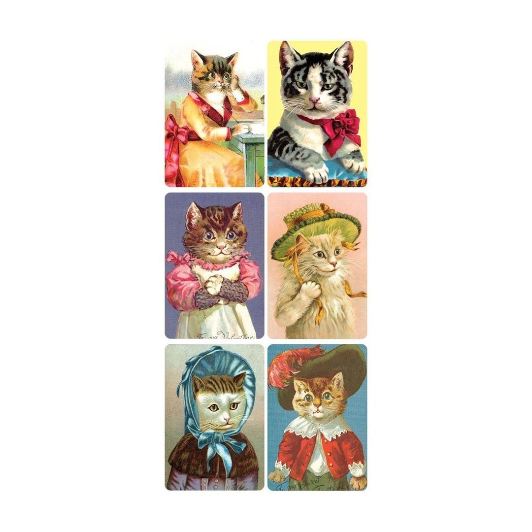 3 Sheets Self Adhesive Cats Kittens in Clothes Anthropomorphic Stickers ...