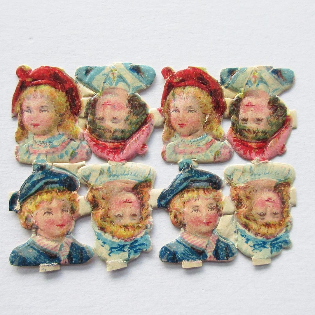 From England 8 Vintage Head Scraps Small Die Cut Paper Heads Faces A.W ...