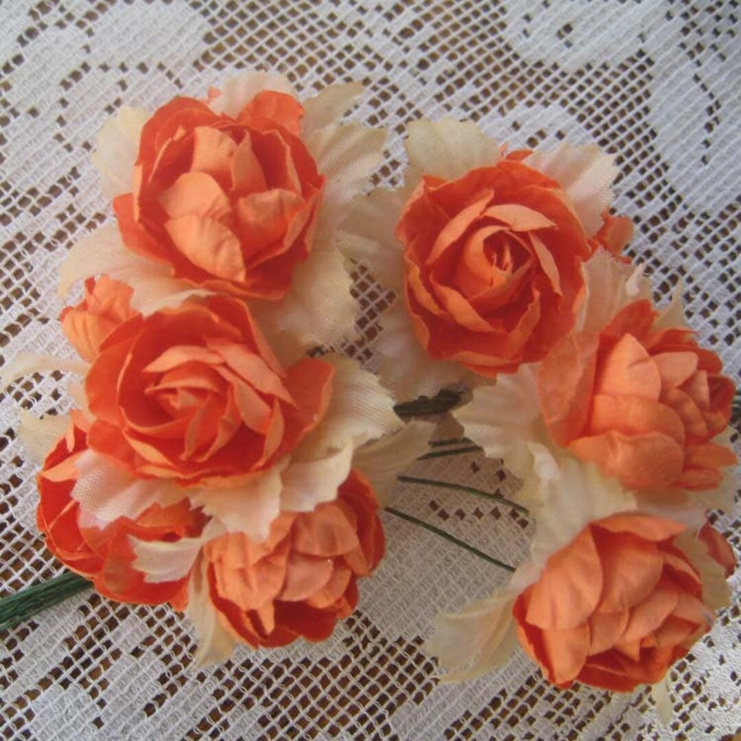 66 Orange Pacific Roses Paper Flowers Handmade Millinery Rose 11 ...