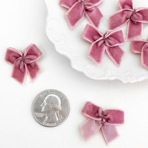 12 Velvet Ribbon Bows Hand Sewn Pastel Rose Pink VB24 X2 - Etsy