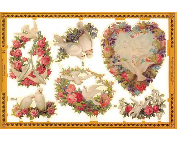 England Paper Lithograph Die Cut Scraps Doves Hearts A-170 Out of Print ...
