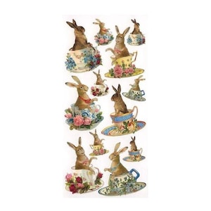 3 Sheets Self Adhesive Easter Tea Cup Bunny Rabbit Stickers STKP52 - Etsy