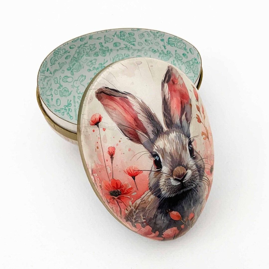 From Germany 4-1/2” New Papier Paper Mache Easter Gray Bunny Rabbit Egg ...