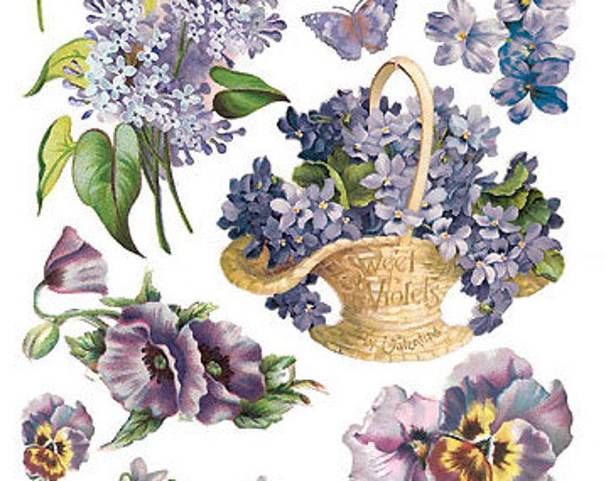 3 Sheets Self Adhesive Purple Flowers Stickers Colorful Scrapbooking ...