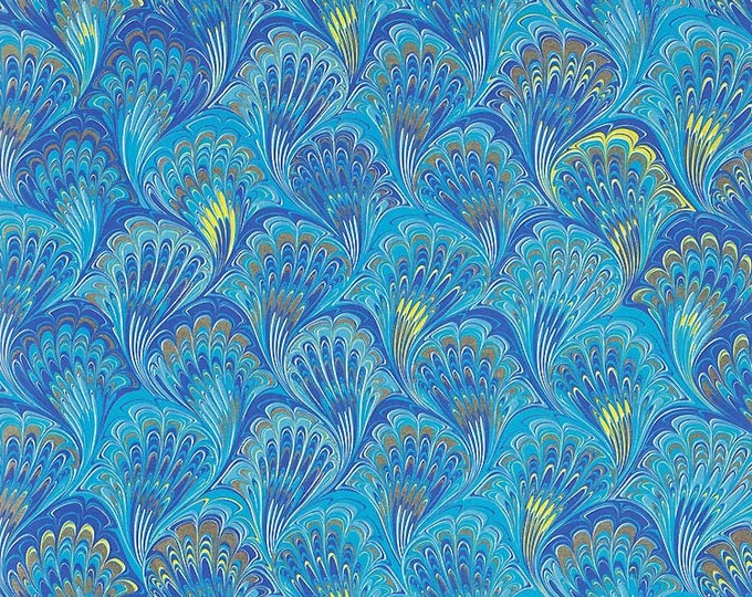 2 Sheets Blue Marbeled Feathers Italian Print Paper With Golden ...
