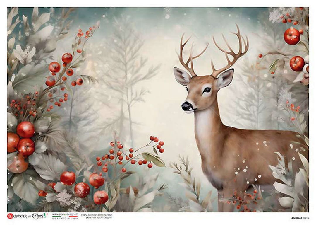 2 Sheets Italy Rice Paper Decoupage Deer Greenery RCP-AN-215 X2 - Etsy