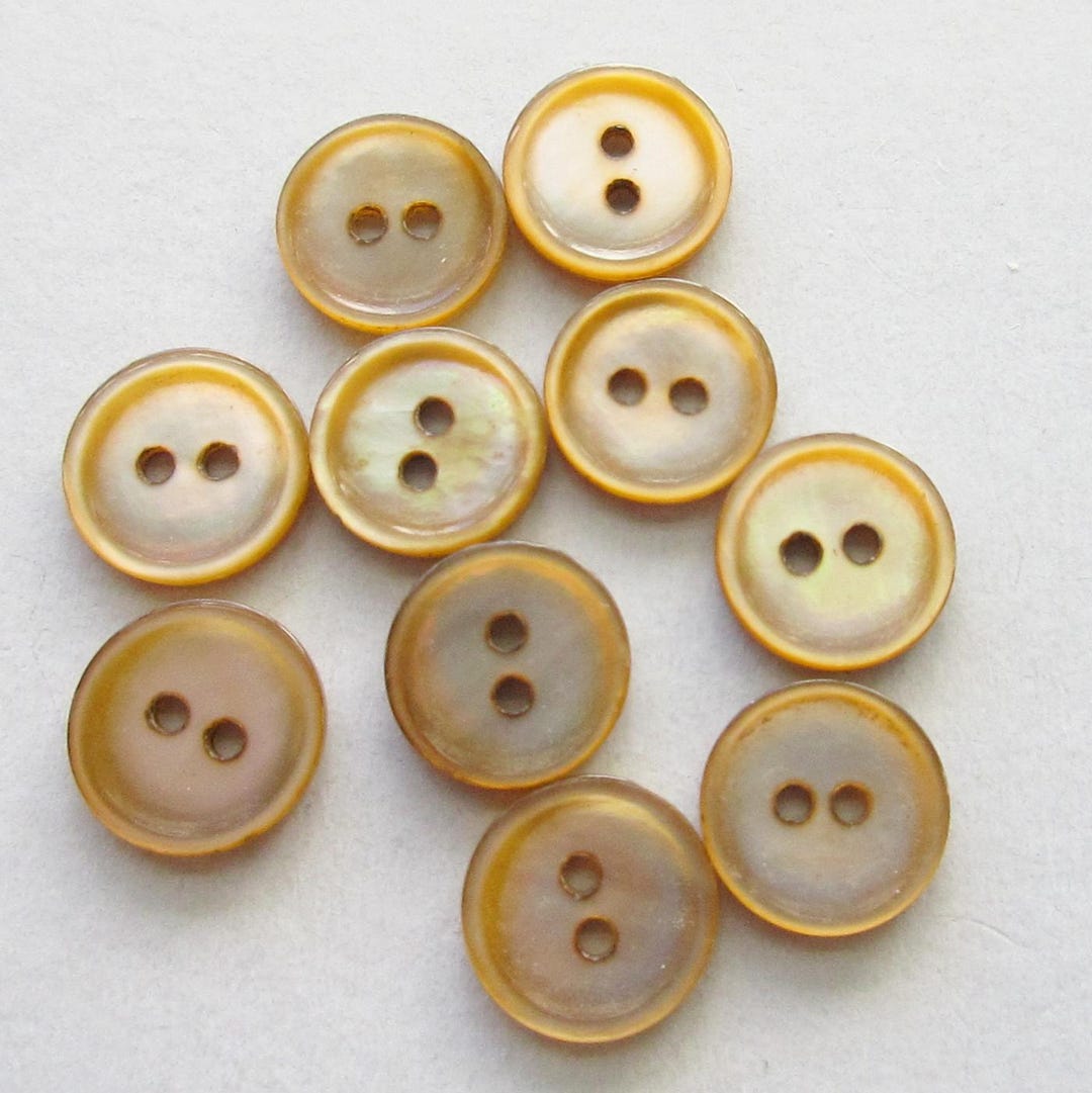 10 Vintage Golden Shell Buttons Mother of Pearl Nacre Ring Edge Button ...