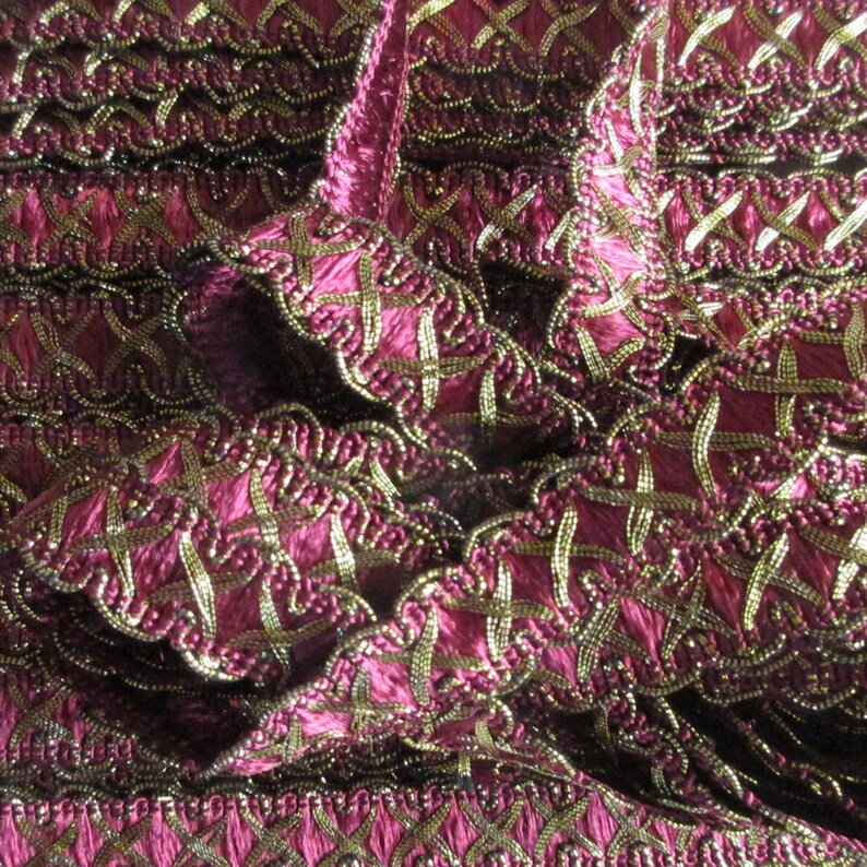 4 Yards Fancy Metallic and Fabric Sewing Trim in Dark Cranberry 11/16 ...