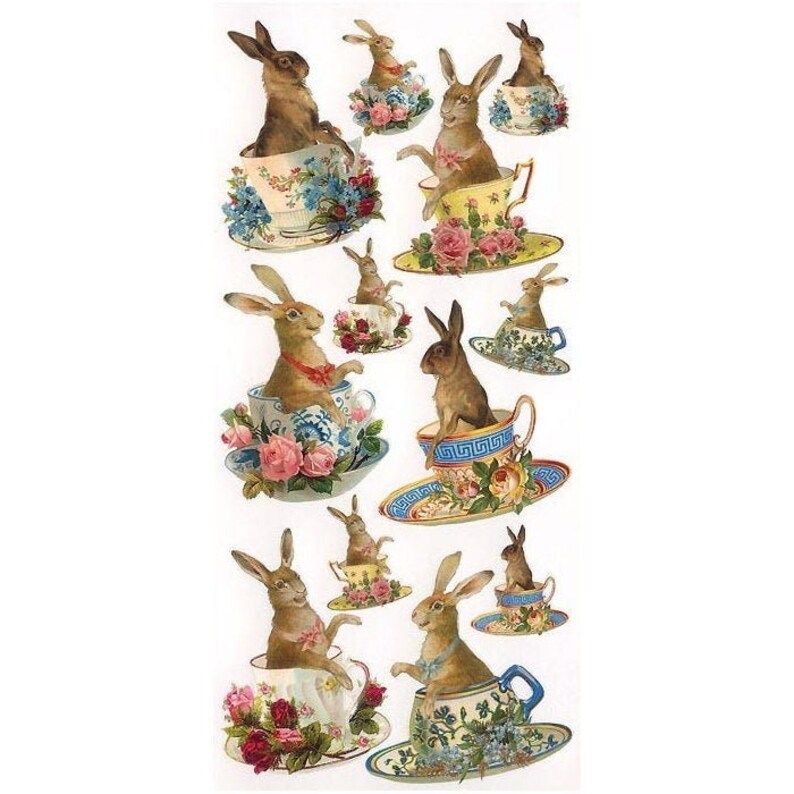 3 Sheets Self Adhesive Easter Tea Cup Bunny Rabbit Stickers - Etsy