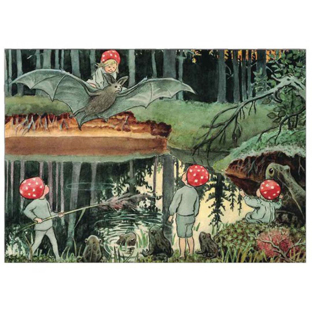 5 Sweden Swedish Postcards Charming Scenes Five Matching Tomte Flying ...