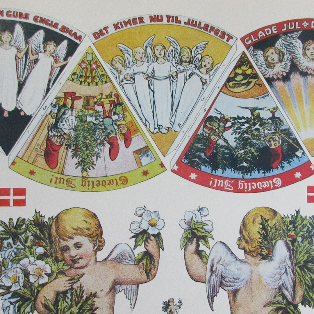 Vintage Denmark Christmas Angels Gnomes Tomte Paper Cones Craft Sheet ...