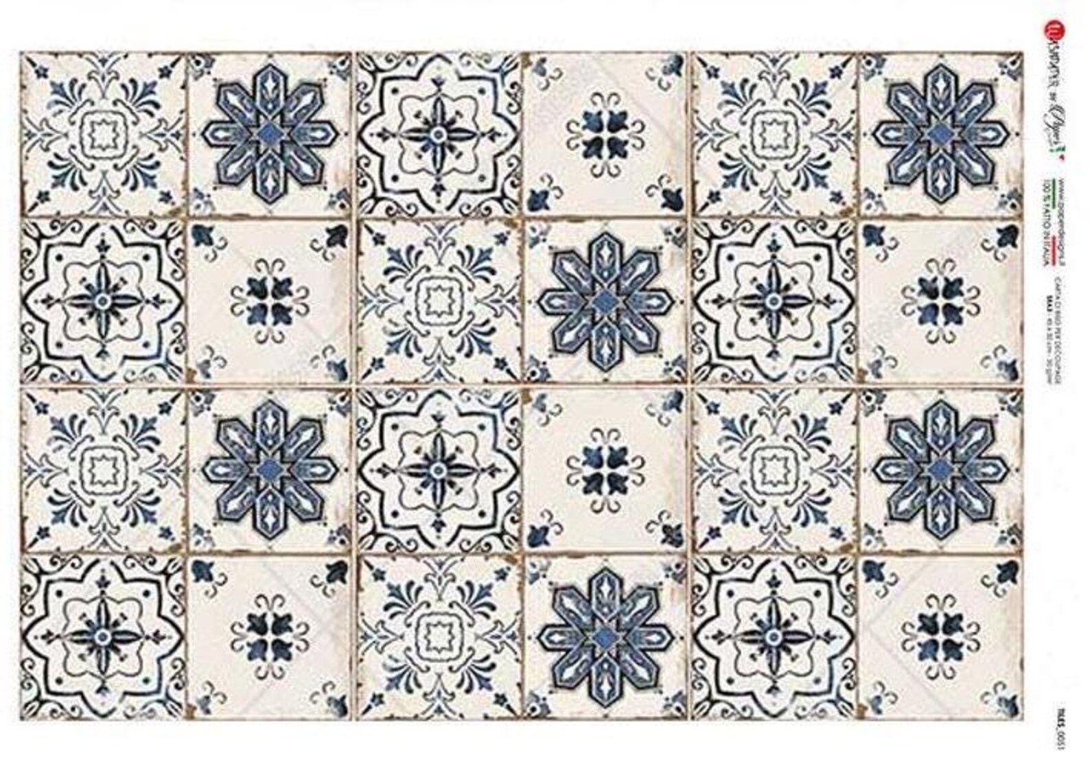 From Italy 2 Sheets Italian Rice Paper Decoupage Blue Tiles RCP-TL-51 ...