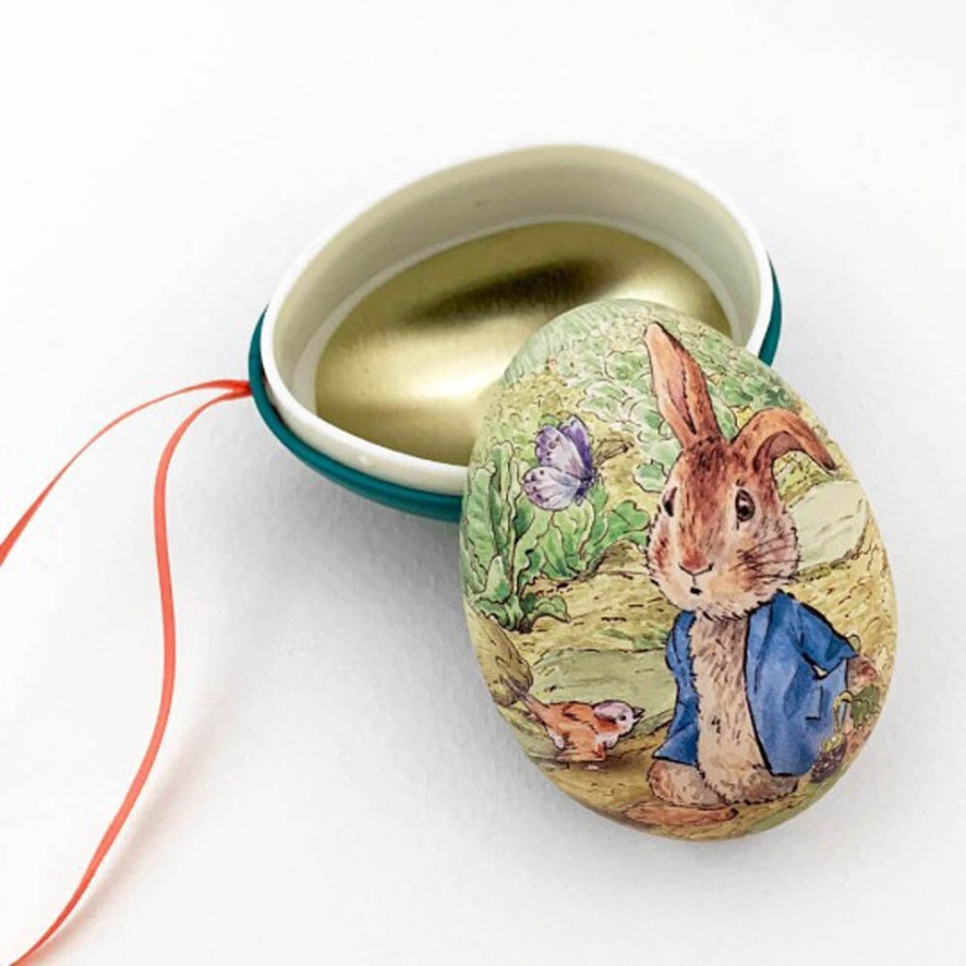 England Tin Metal Easter Egg Peter Rabbit Beatrix Potter Box Ornament 2 ...