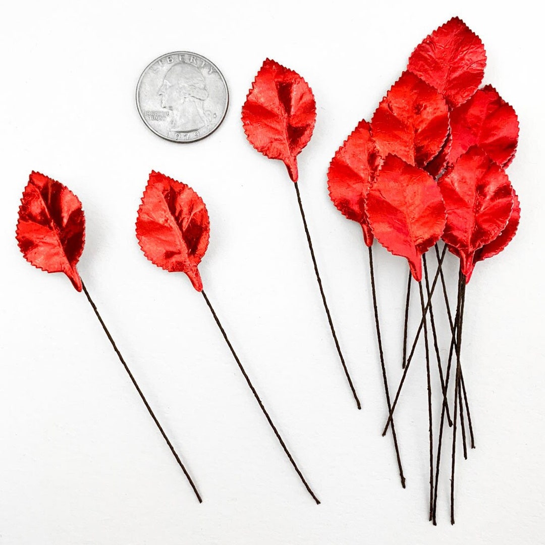 12 Czech Foil Paper Rose Leaves Millinery Embossed Red Leafs NLC123-RF ...