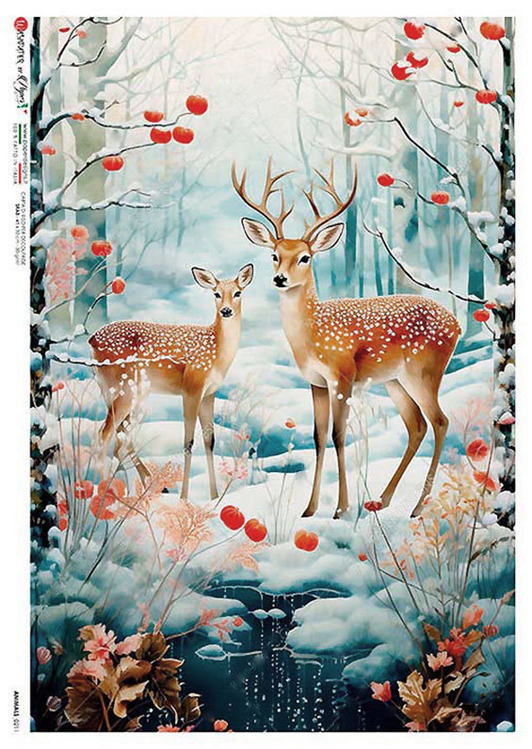 2 Sheets Italy Rice Paper Decoupage Gorgeous Woodland Deer RCP-AN-211 ...