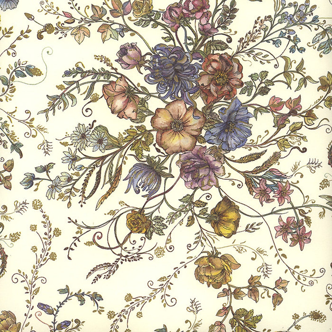 2 Sheets Floral Print Italian Paper With Golden Highlights ~ Leonardo ...